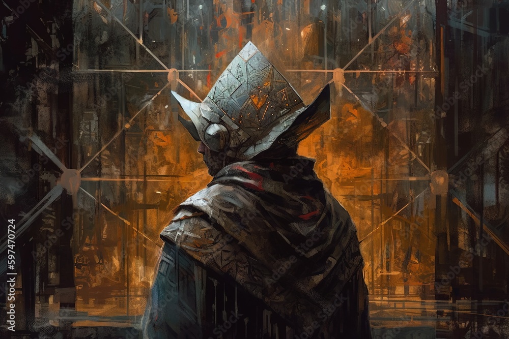 Man wearing a fully reflective mitra hat illustration generative ai ...