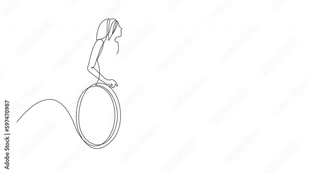 Self drawing animation of continuous line drawing wheelchair, disabled ...