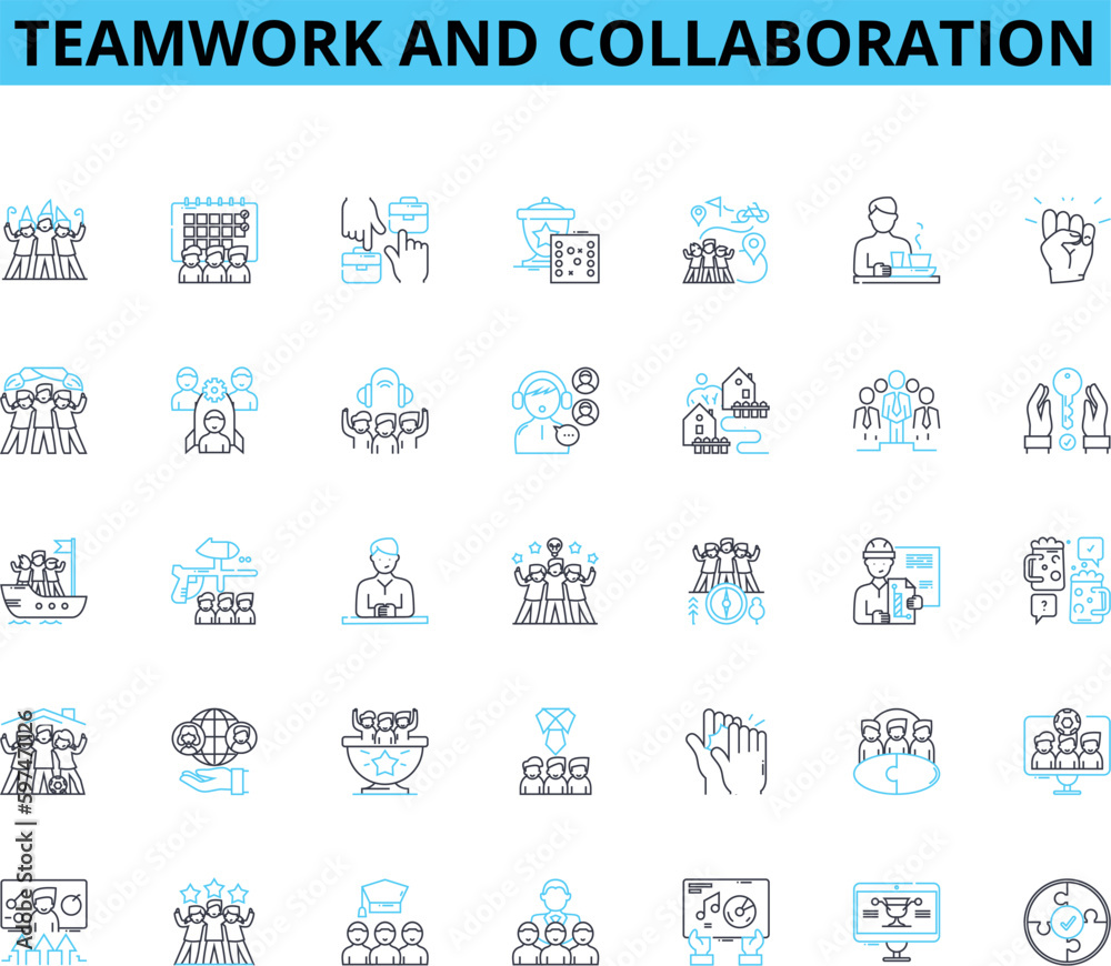 Teamwork and collaboration linear icons set. Synergy, Alliance ...