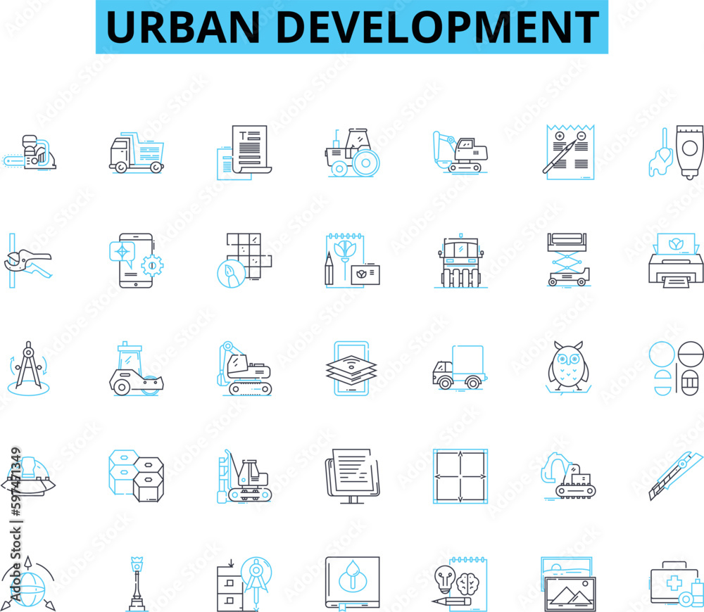Fototapeta mapa świata dla dzieci Urban development linear icons set ... Fototapeta mapa świata dla dzieci Urban development linear icons set ...