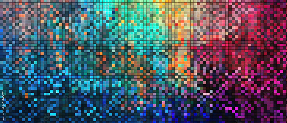 Abstract colorful pixelated background. Square tile background. 21:9 aspect ratio. Generative AI ...