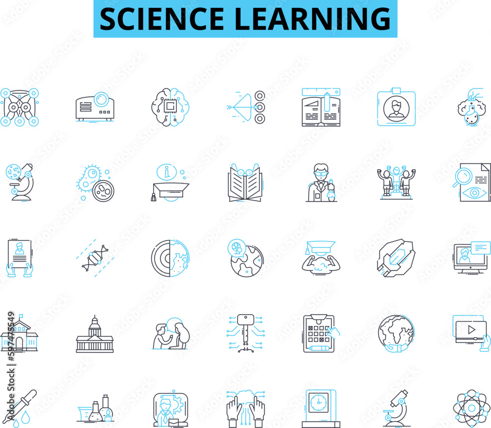Science learning linear icons set. Inquiry, Exploration, Observation, Hypothesis ...
