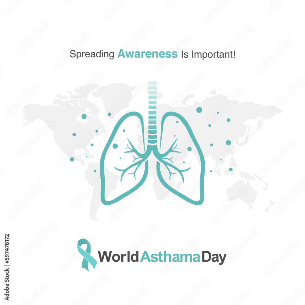 World Asthma Day, Asthma Awareness Ribbon with World map vector Design ...