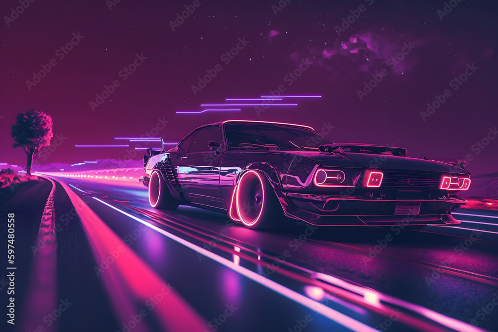Futuristic Retro Wave Synth Wave Car Neural Network Ai Generated Art Stock Illustration Adobe