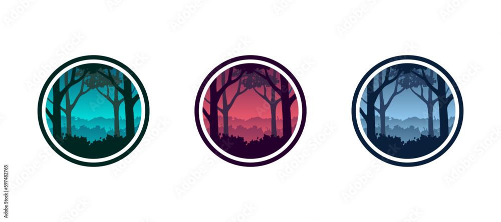 jungle in the night sky vector, forest jungle night logo design Stock ...