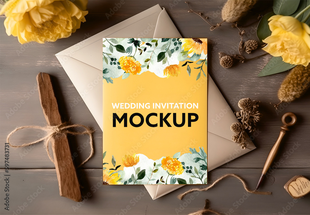 Wedding Invitation Mockup. Ai Generative Stock Template | Adobe Stock