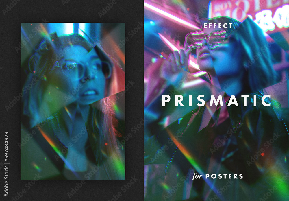 Prismatic Poster Photo Effect Mockup Stock Template | Adobe Stock