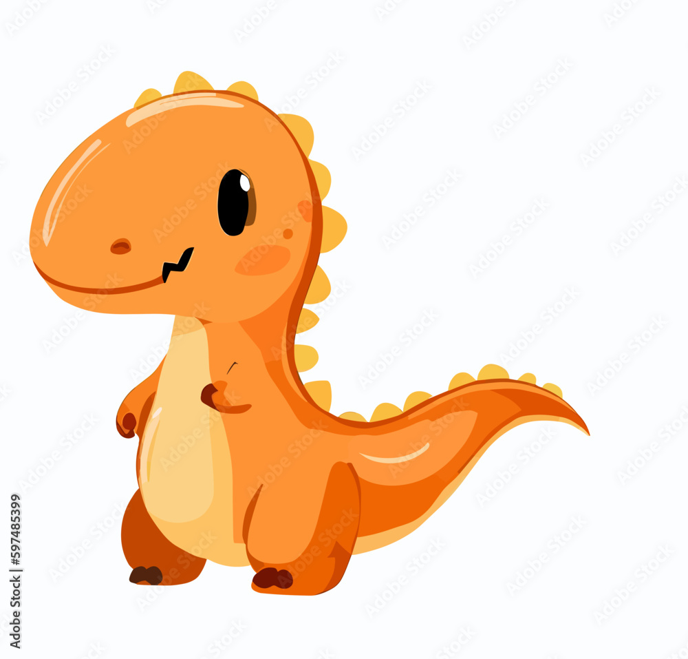 Happy little orange cute dinosaur t-rex vector art Stock Vector | Adobe Stock