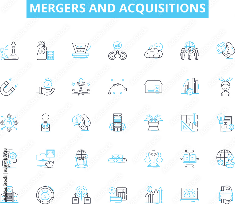 Vecteur Stock Mergers and acquisitions linear icons set. Consolidation ...