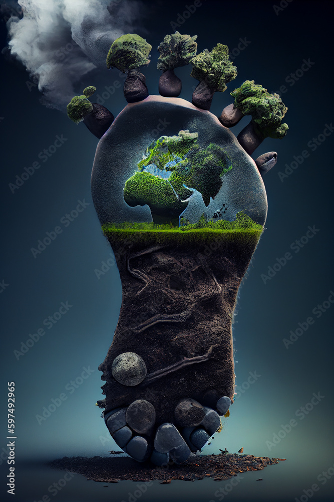 Carbon footprint illustration, concept of pollution and reducing carbon ...