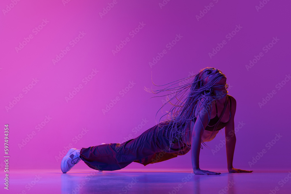 Attractive woman,young dancer with dreadlocks wearing black casual ...