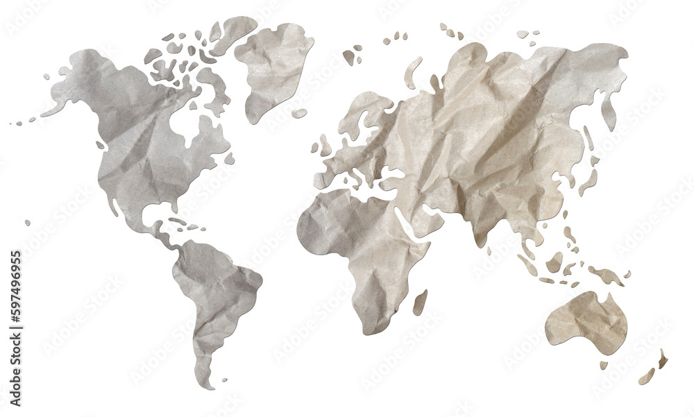 World map paper texture cut out on white background. Stock Photo ...