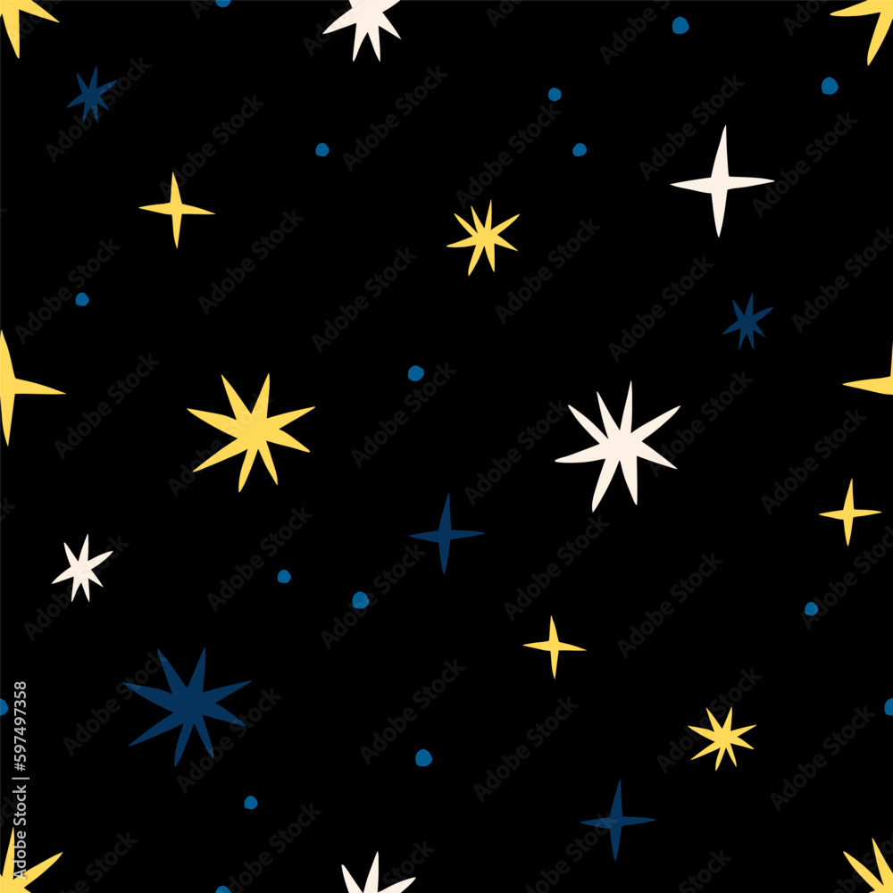 Abstract seamless texture with different Stars. Hand drawn star ...