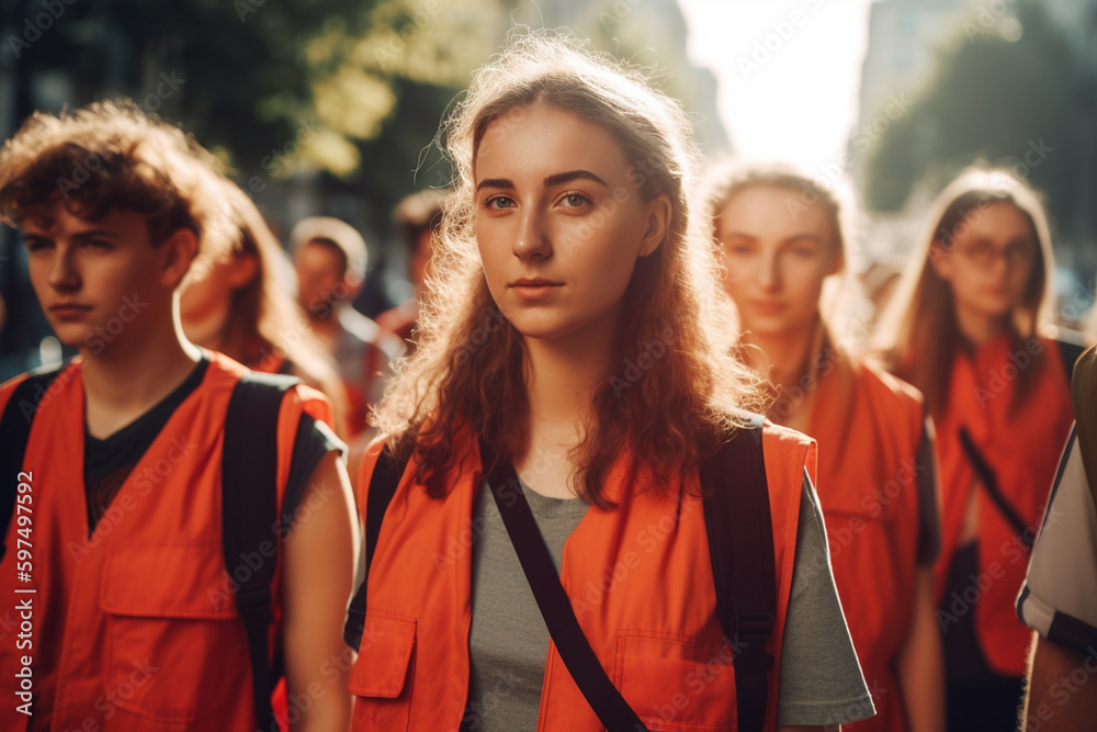 armed demonstrating protesting youths teenagers girls and boys on the ...