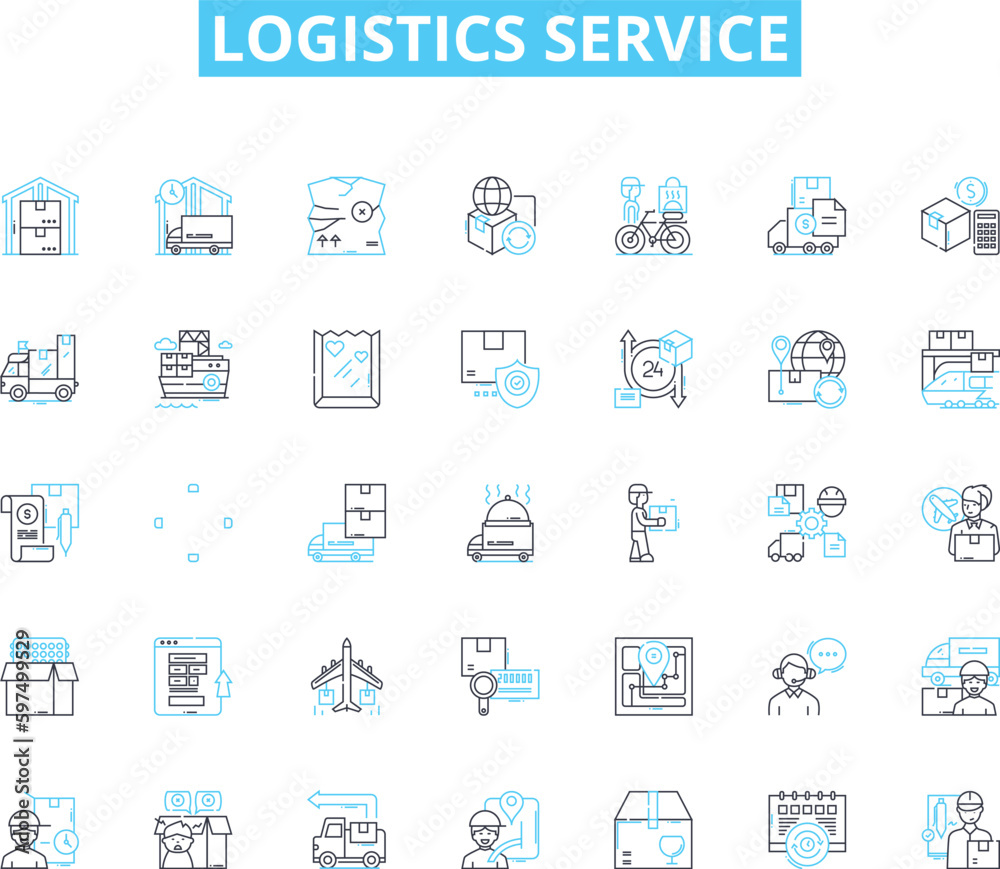 Logistics service linear icons set. Transportation, Warehousing ...