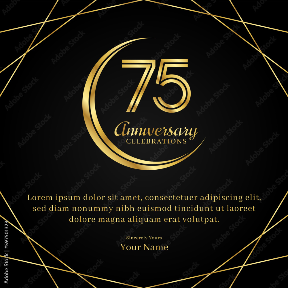75 years anniversary with a half moon design, double lines of gold ...