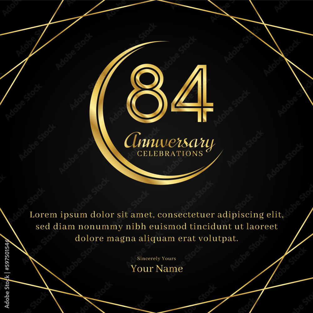 84 years anniversary with a half moon design, double lines of gold ...