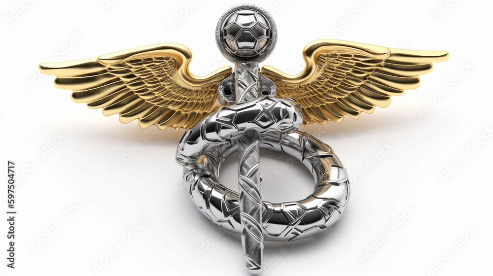 Caduceus silver gold dark metal medical symbol isolated on white ...