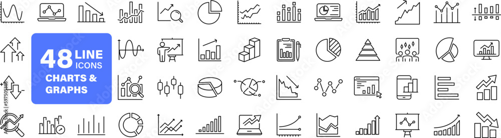 Graphs and Graphs set of web icons in line style. Charts and diagram ...