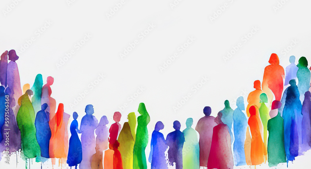 Abstract rainbow people isolated on white with copy space generative ai ...