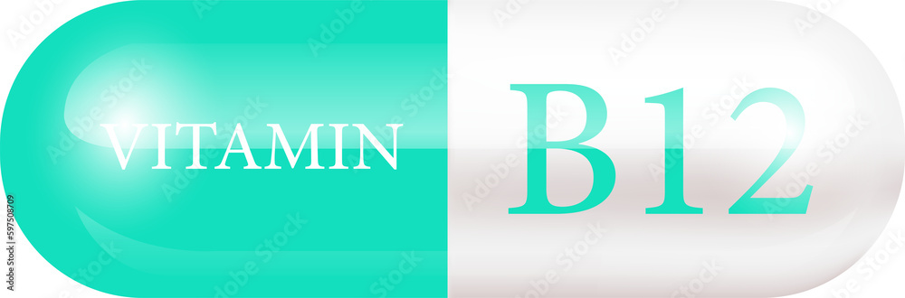Capsule vitamin B12 (Thiamine) structure green, white. Vitamin complex ...