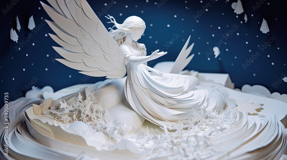 paper craft illustration of an angel sing song heaven hymn with wings ...