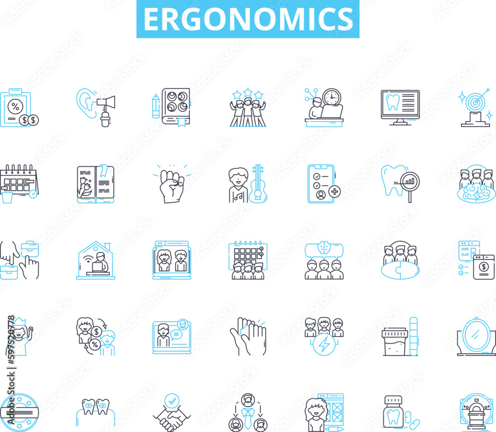 Vetor de Ergonomics linear icons set. Comfort, Posture, Health ...