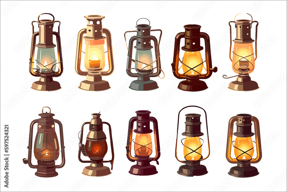 Cartoon camp lanterns. Isolated on background. Cartoon . Generative AI ...