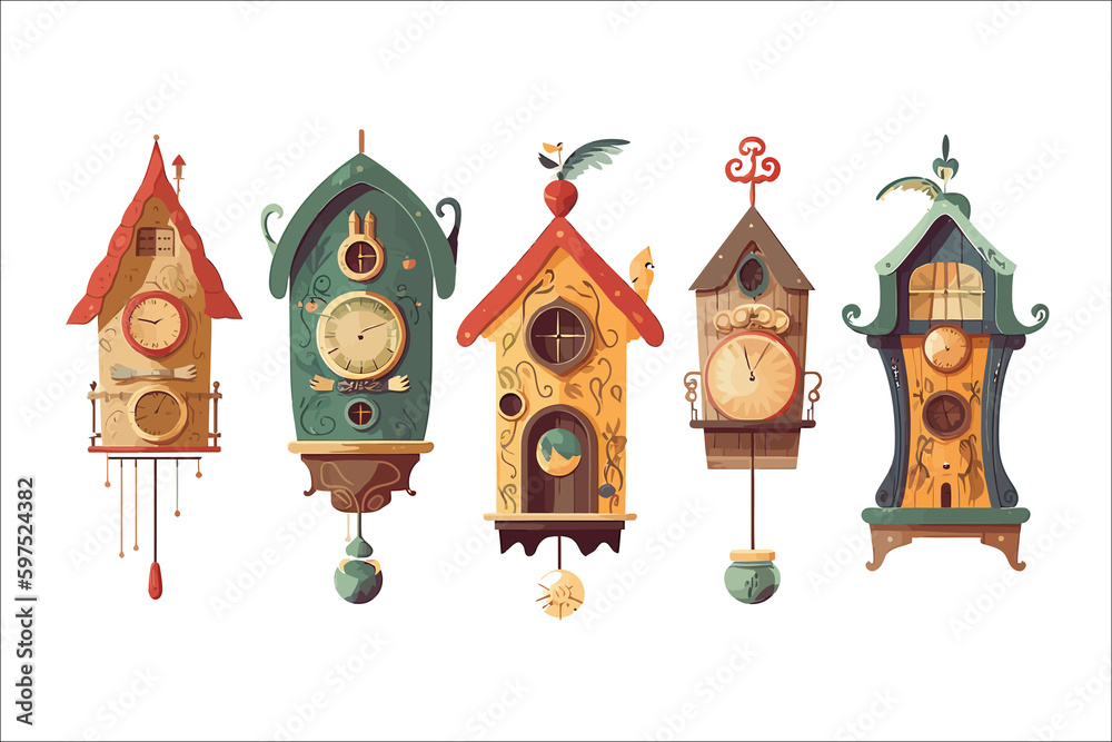 Cartoon cuckoo clocks. Isolated on background. Cartoon . Generative AI ...