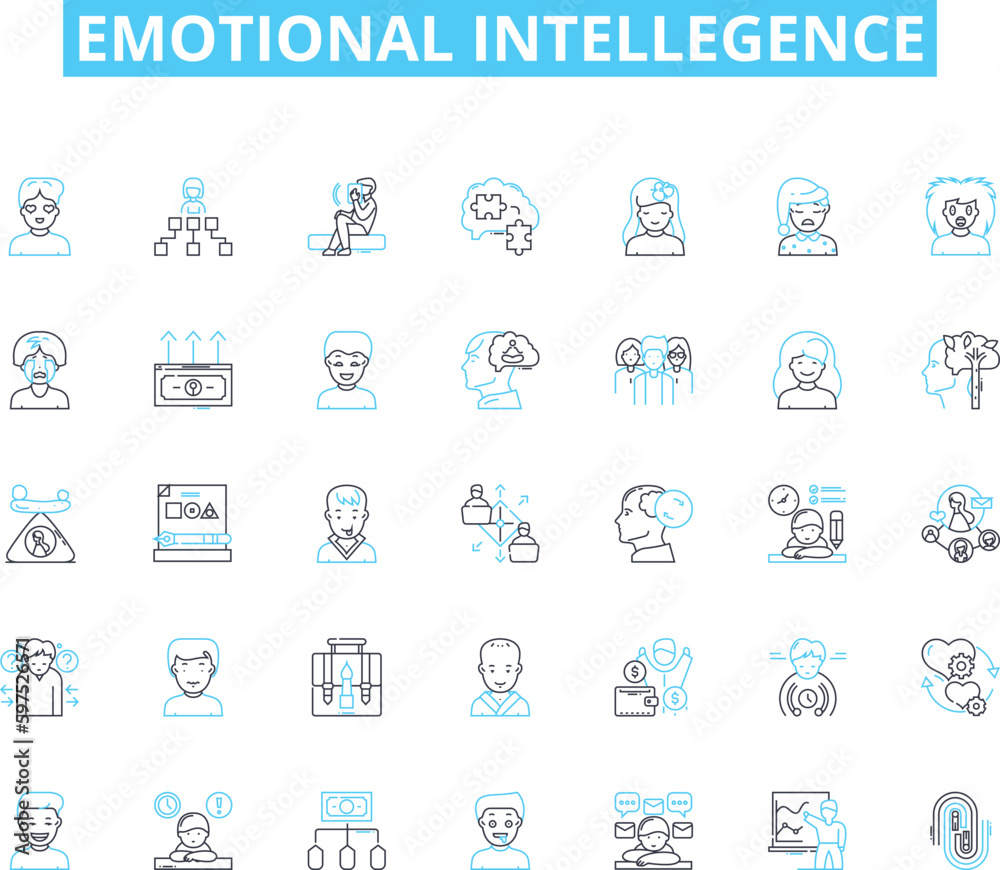 Emotional intellegence linear icons set. Empathy, Self-awareness, Self ...