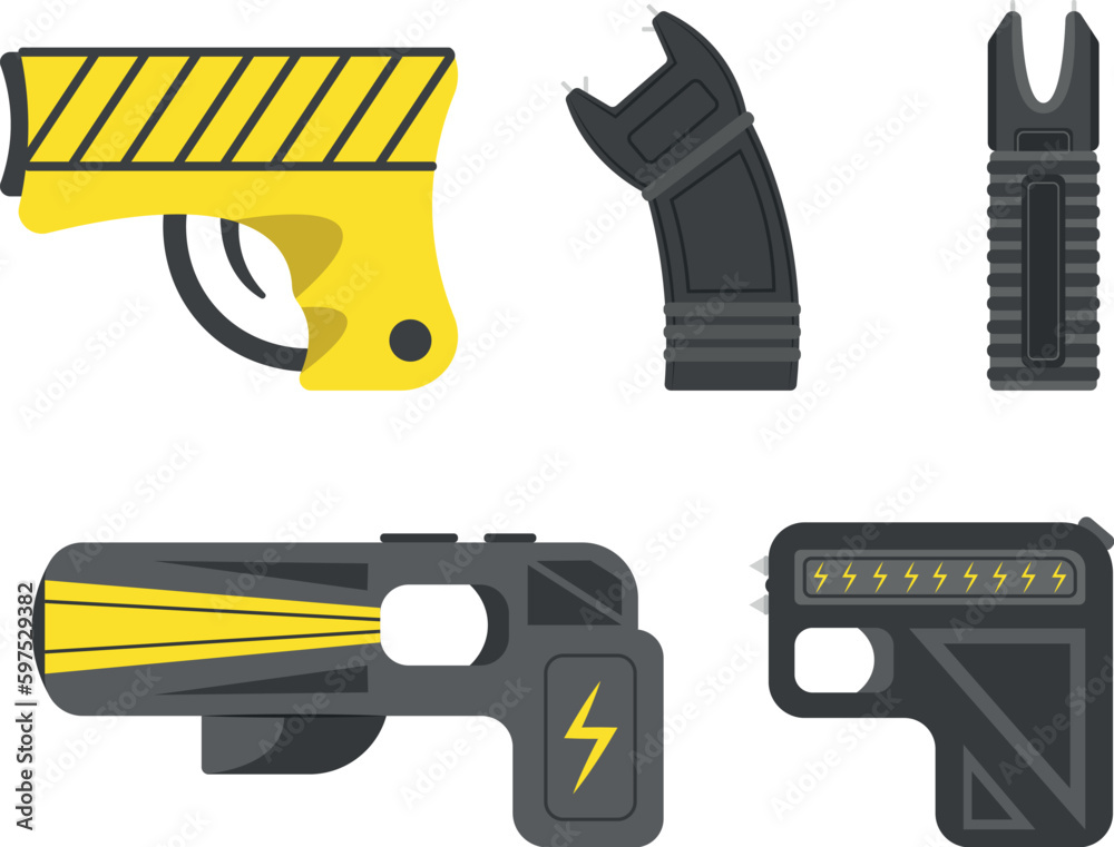 Set of electroshock weapons in a cartoon style. Vector illustration of ...