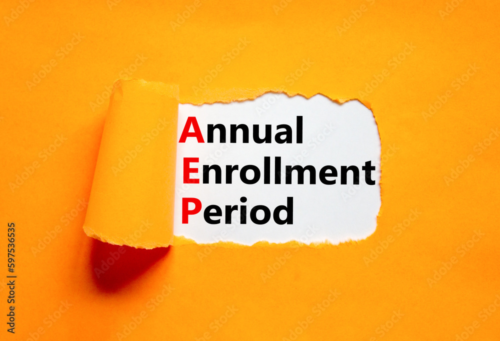 AEP symbol. Concept words AEP Annual enrollment period on beautiful ...