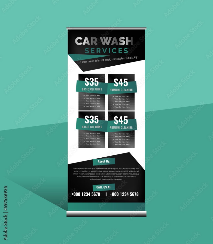 Car wash Roll Design, Carwash and Cleaning service Rollup poster ...