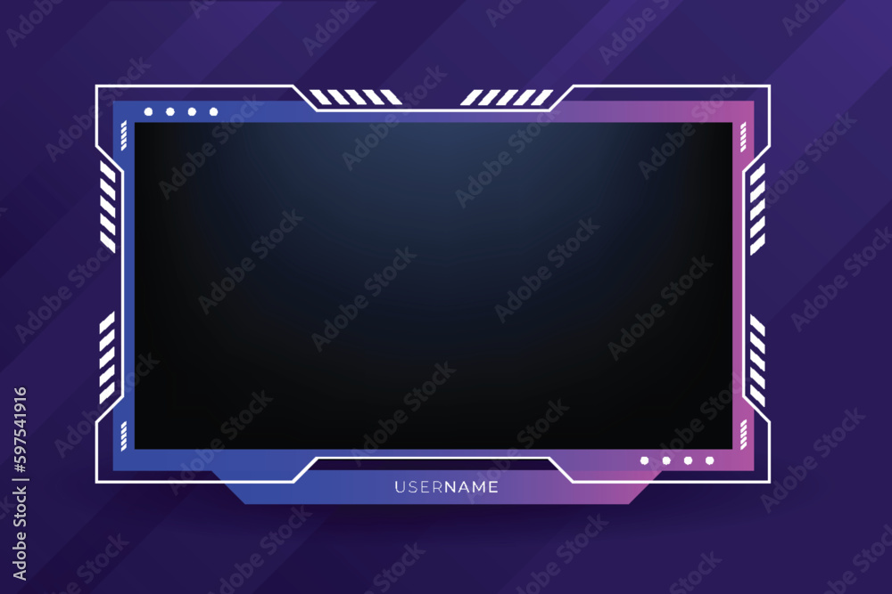Stream overlay. Dark theme gaming video template with game screen, live ...