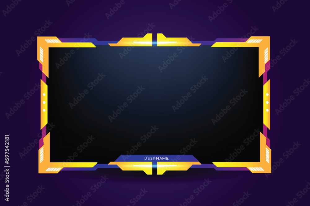 Stream overlay. Dark theme gaming video template with game screen, live ...