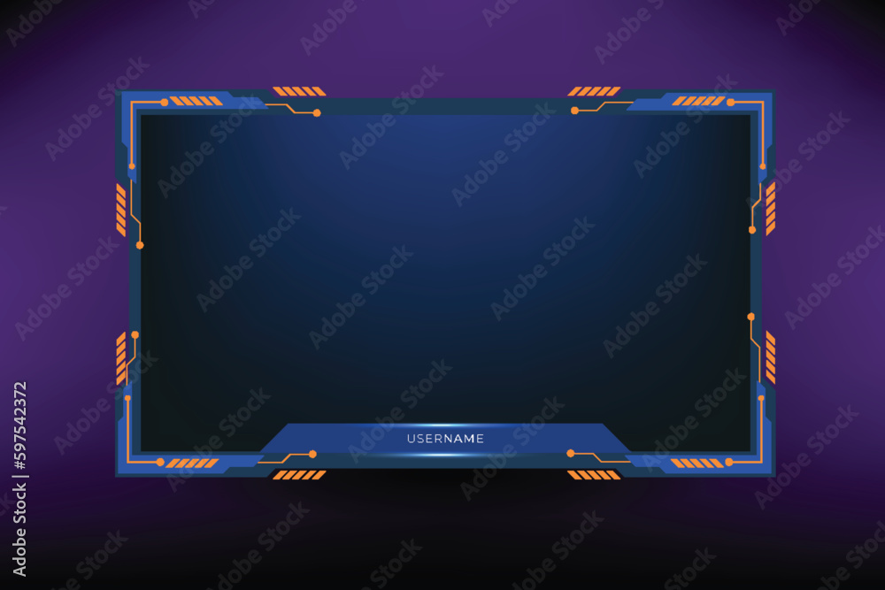 Stream overlay. Dark theme gaming video template with game screen, live ...