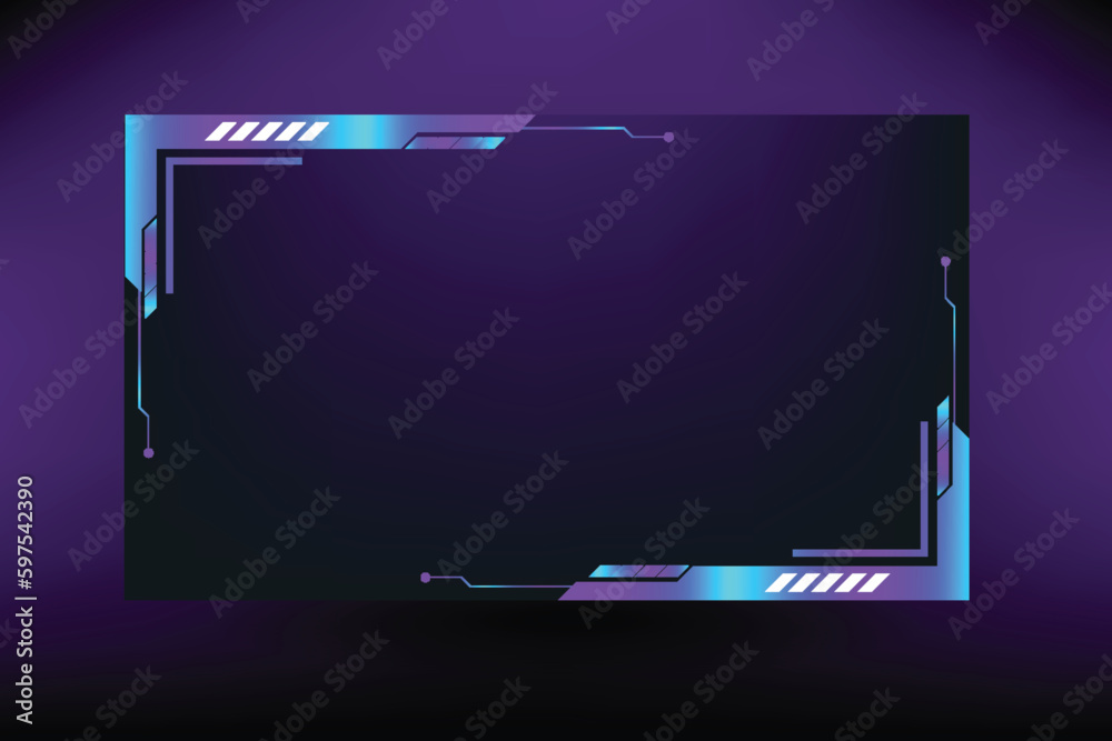 Stream overlay. Dark theme gaming video template with game screen, live ...