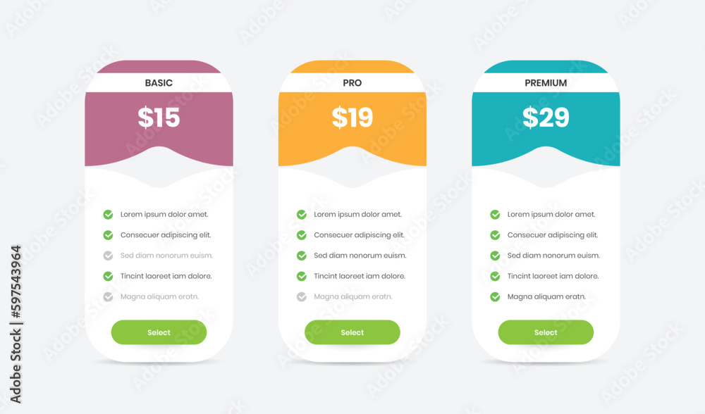 Minimalistic pricing plan comparison chart for web and mobile interface ...