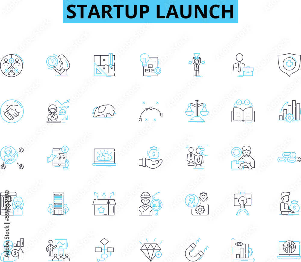 startup launch linear icons set. Momentum, Buzz, Launchpad, Catalyst ... startup launch linear icons set. Momentum, Buzz, Launchpad, Catalyst ...