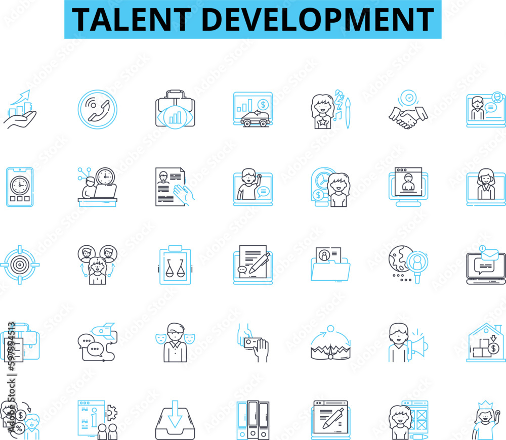Vetor de Talent development linear icons set. Growth, Learn ...
