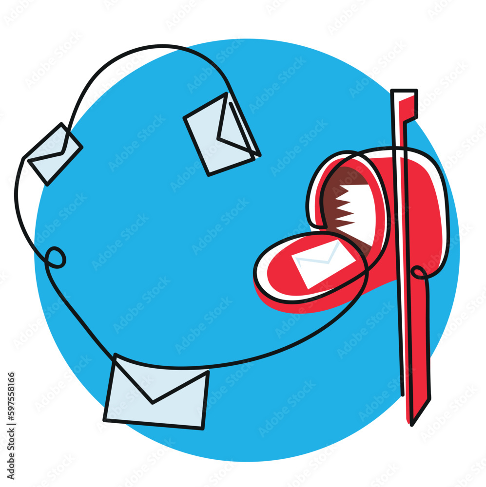 One line drawing of Letterbox with letters. One continuous line drawing ...