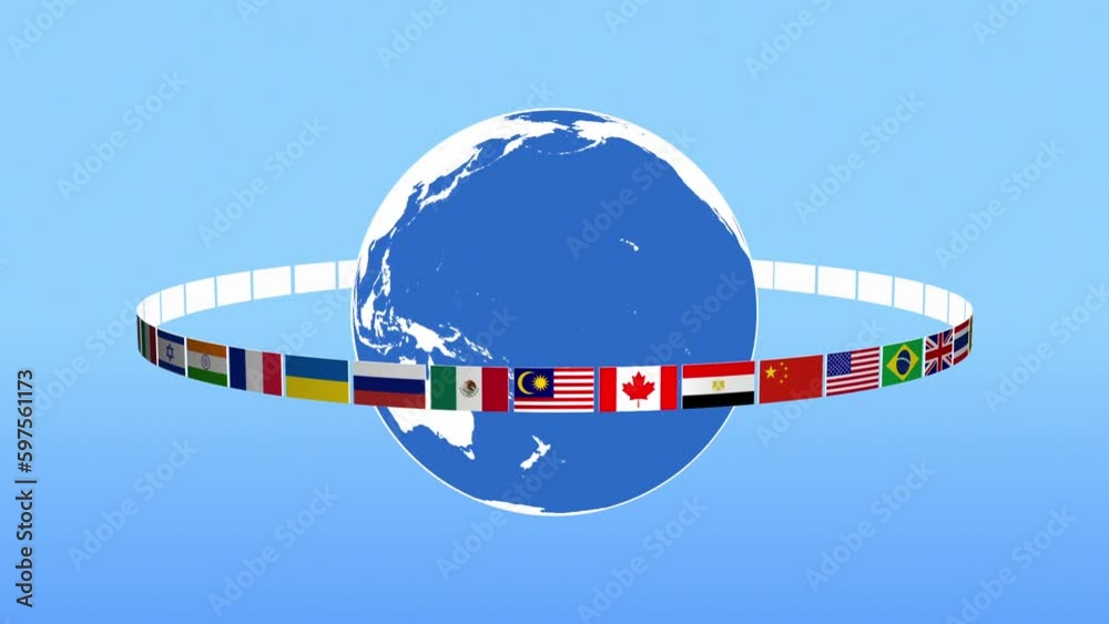 National Flags of Various Countries Spinning around Globe with Earth ...