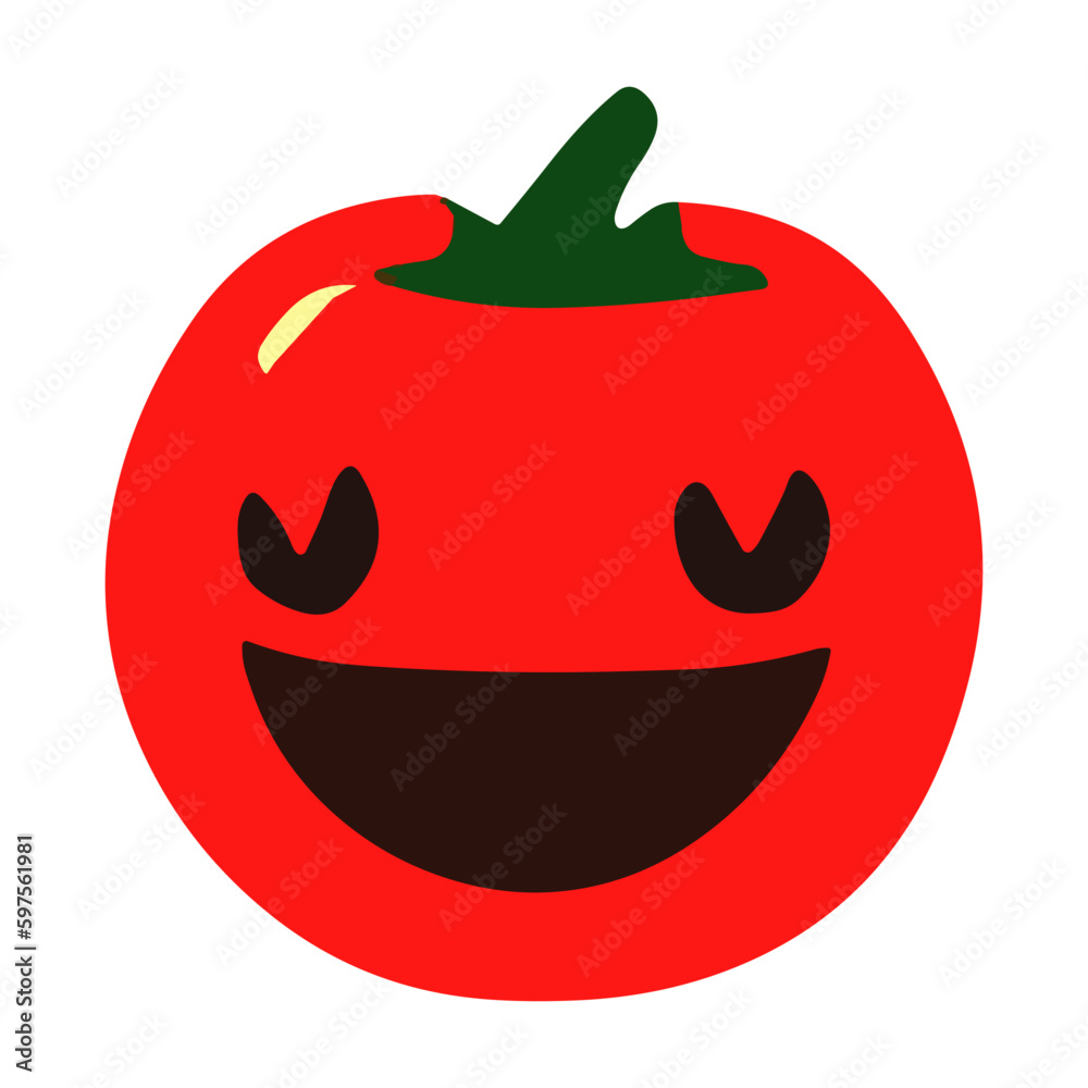 Funny smiling tomato cartoon icon on transparent background vector ...