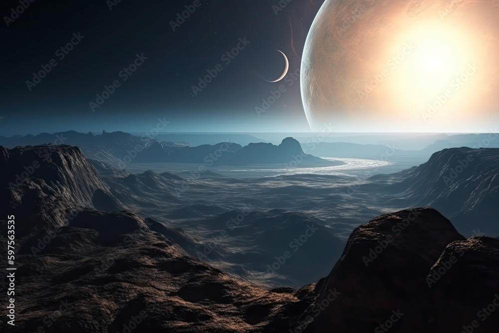 Ilustracja Stock: Surface of unknown planet with craters and mountains ...