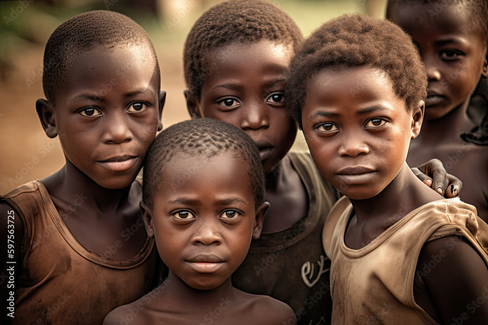 African children. Portrait of african boys looking at camera. Poverty ...