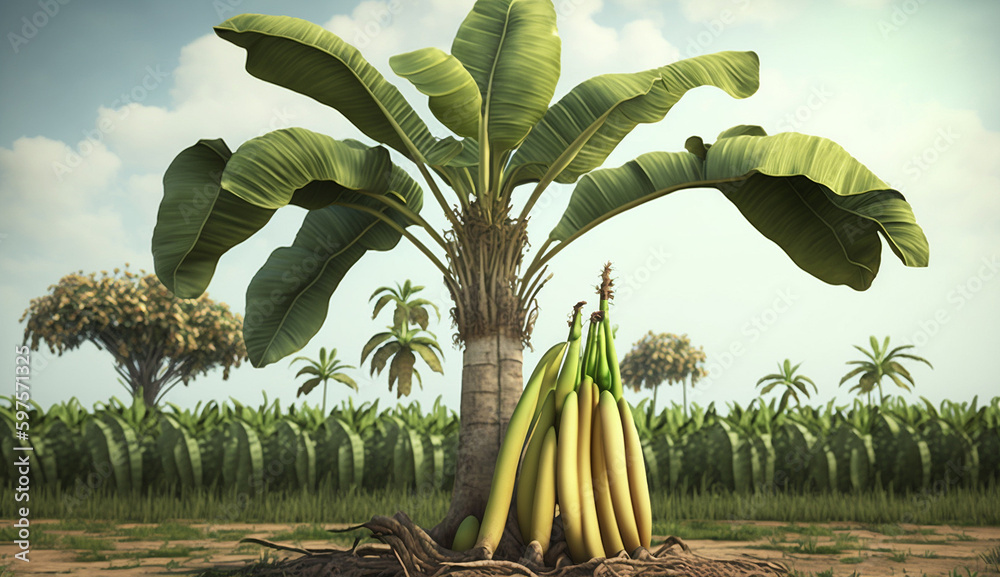 Banana tree with ripe banana animation photo AI Generated Stock ...