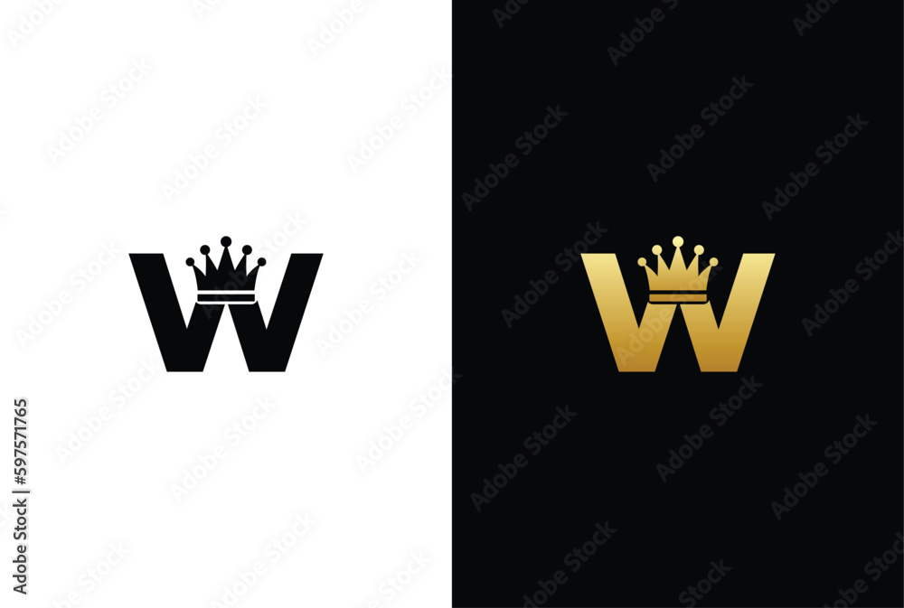 initial letter W crown logo, king royal brand company logo design ...