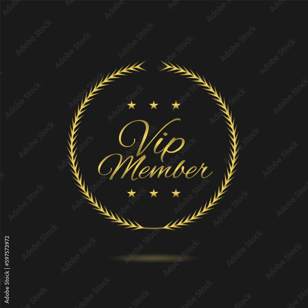 Vip member golden laurel wreath vector label Stock Vector | Adobe Stock