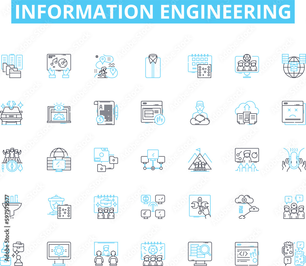 Information Engineering Linear Icons Set Database Big Data Analytics Coding Algorithm