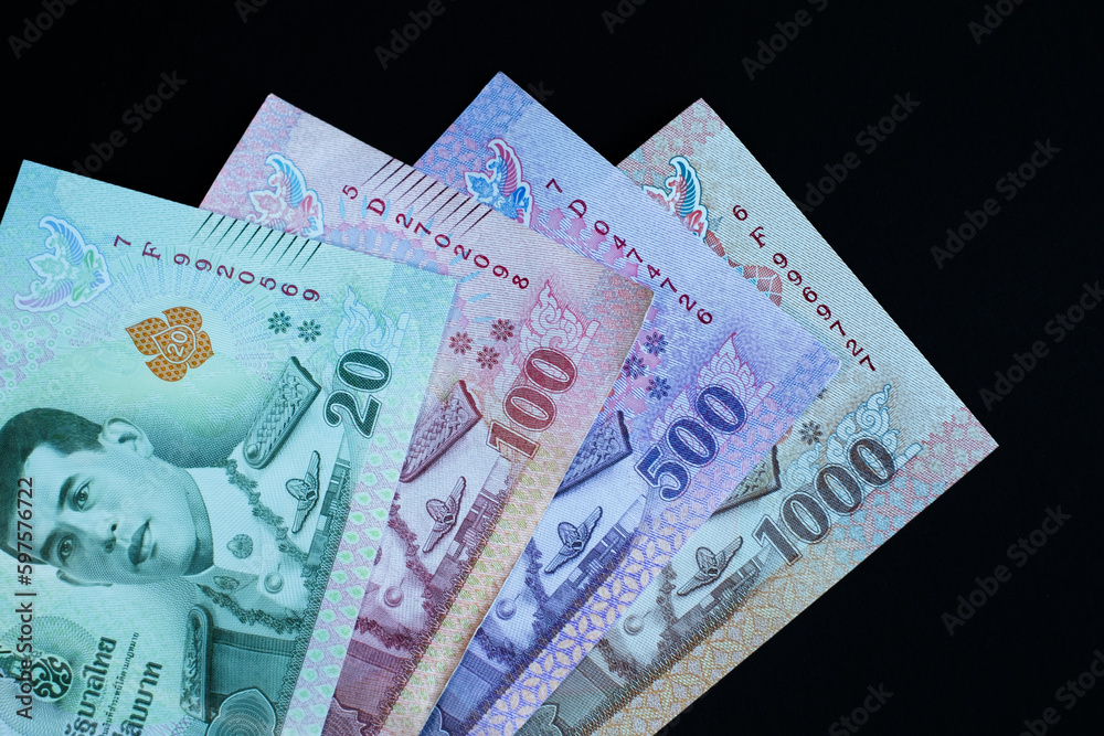 Thai baht banknotes. Cash money of Thailand. Thai economy and financial ...